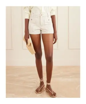 FRAME The Cruise Striped Cotton Denim Shorts - Beige