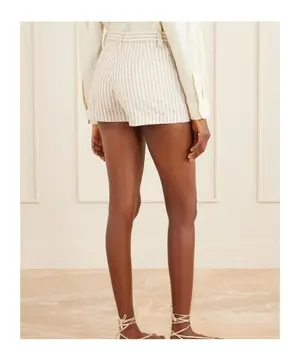 FRAME The Cruise Striped Cotton Denim Shorts - Beige