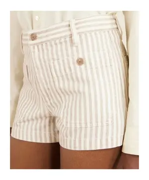 FRAME The Cruise Striped Cotton Denim Shorts - Beige