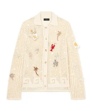 Alanui Where The Waves Begins" Crochet Shirt With Embellishments - Sand
