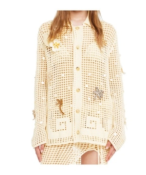 Alanui Where The Waves Begins" Crochet Shirt With Embellishments - Sand