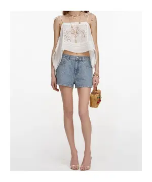 SELF-PORTRAIT Embroidered Lace-up Cropped Top