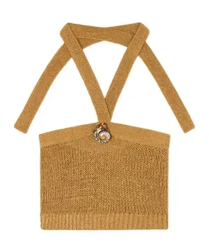 Alanui Halter Neck Knit Top With Embellishment - Brown