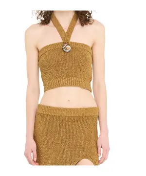 Alanui Halter Neck Knit Top With Embellishment - Brown