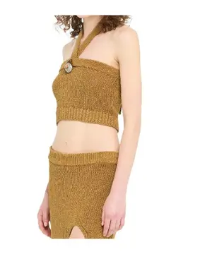Alanui Halter Neck Knit Top With Embellishment - Brown