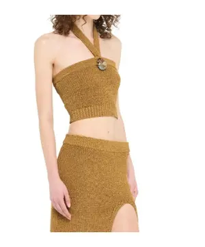 Alanui Halter Neck Knit Top With Embellishment - Brown