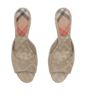 Burberry Checked Slip-on Mules With Kitten Heel - Beige