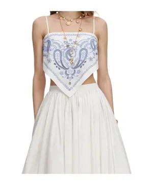 SELF-PORTRAIT Embroidered Paisley Bandana Top
