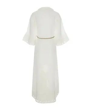 Zimmermann Indra Embroidered Belted Ramie Maxi Dress - White