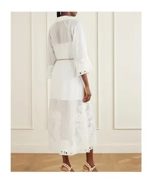 Zimmermann Indra Embroidered Belted Ramie Maxi Dress - White