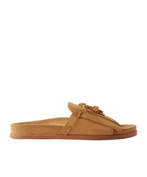 ANCIENT GREEK SANDALS Amfiliki Suede Slides With Fringe - Brown