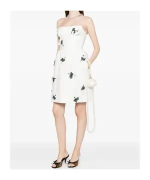 SHUSHU/TONG Floral Appliqué Strapless Mini Dress