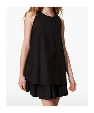 TWINSET Sleeveless Round Neck Layered Dress With Buckle Detail