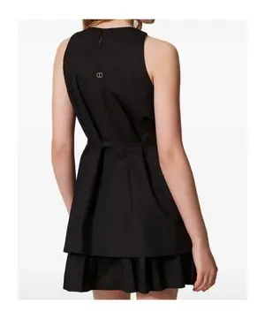 TWINSET Sleeveless Round Neck Layered Dress With Buckle Detail