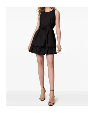TWINSET Sleeveless Round Neck Layered Dress With Buckle Detail