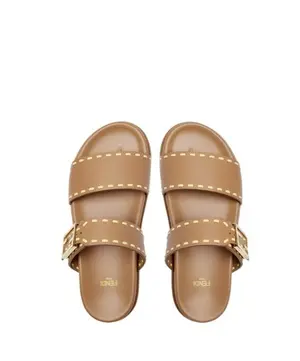Fendi Double-band Slides With Ff Baguette Buckle - Brown