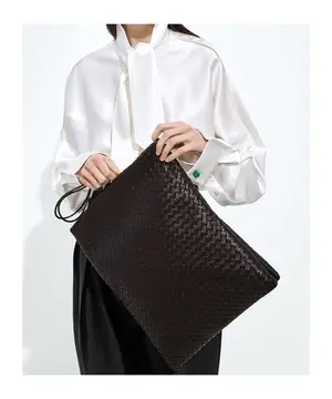 Bottega Veneta Intrecciato Nappa Leather Giornale Pouch - Espresso