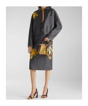 Fendi V-neck Denim Midi Dress With Ajour Motif - Blue