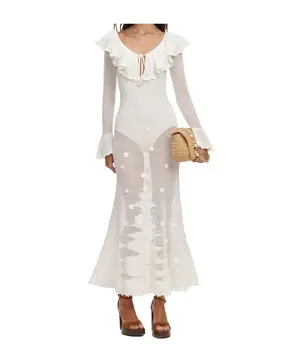 SELF-PORTRAIT Crochet Floral Embellished Midi Dress - White