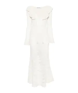 SELF-PORTRAIT Crochet Floral Embellished Midi Dress - White