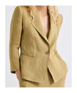 Marella Slim-fit Faded Linen Blazer - Khaki