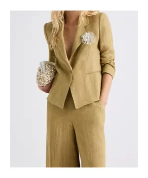 Marella Slim-fit Faded Linen Blazer - Khaki
