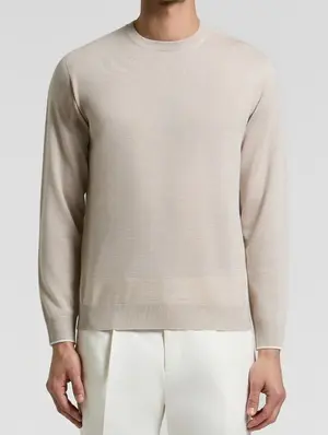 Peserico Crewneck Jumper With Contrasting Stripe Trim - Nude