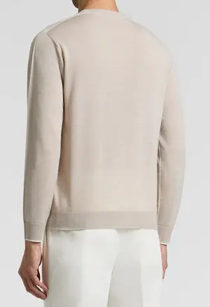 Peserico Crewneck Jumper With Contrasting Stripe Trim - Nude