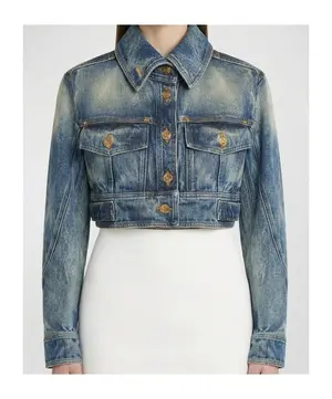 Balmain High-collar Two-pocket Denim Jacket