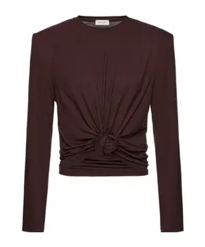 Magda Butrym Knotted Long Sleeve Jersey Blouse - Brown
