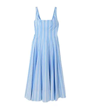 Staud Wells Striped Sleeveless Midi Dress - Blue