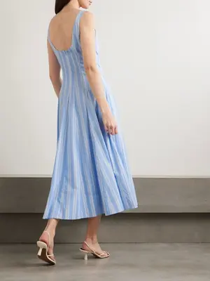 Staud Wells Striped Sleeveless Midi Dress - Blue