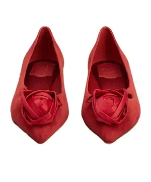 ROGER VIVIER Suede Ballet Flats With Rose Embellishment - Red