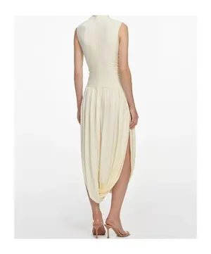 SELF-PORTRAIT Asymmetrical High Neck Midi Wrap Dress - Yellow