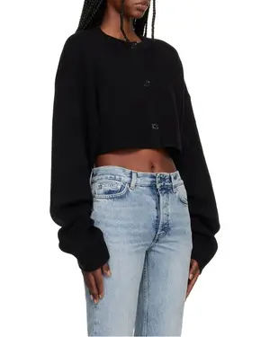 TOTEME Crewneck Cropped Cardigan - Black