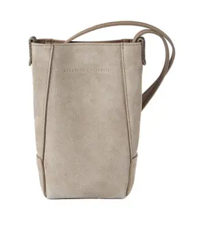 Brunello Cucinelli Beaded Suede Phone Pouch - Beige