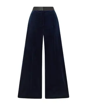 Victoria Beckham Wide-leg Velvet Trousers With Satin Waistband