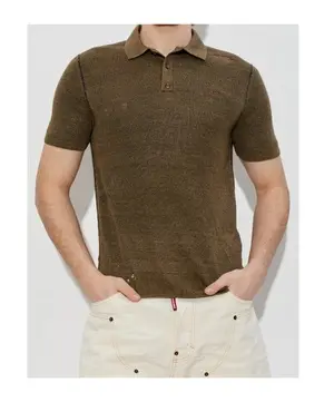 DIESEL® Distressed Knitted Polo Shirt - Brown