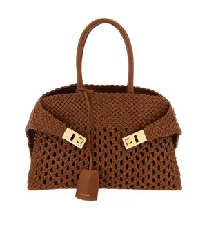 FERRAGAMO Woven Leather Handbag - Brown
