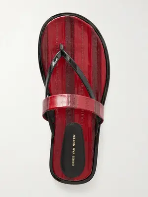 Dries Van Noten Striped Leather Flip Flop Sandals
