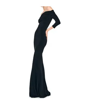 Norma Kamali 3/4 Sleeve Cowl Fishtail Gown
