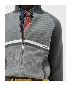 Versace Embroidered Jacquard Knitted Zipped Cardigan