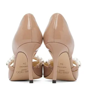 JIMMY CHOO Aurelie 85 Pointed Toe High Heels With Pearl Embellishment - Nude