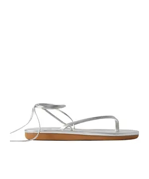 ANCIENT GREEK SANDALS Metallic Leather Ankle Tie Sandals - Gray