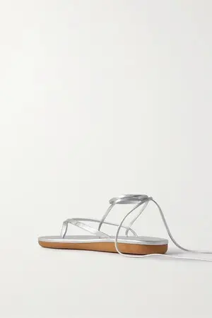 ANCIENT GREEK SANDALS Metallic Leather Ankle Tie Sandals