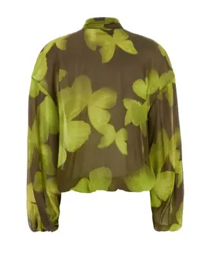Blumarine Printed Georgette Bow Neck Top - Green