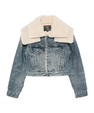R13 Long Sleeve Denim Jacket With Wool Collar