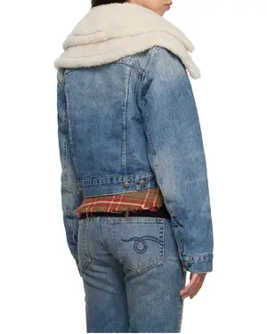 R13 Long Sleeve Denim Jacket With Wool Collar