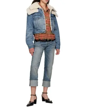 R13 Long Sleeve Denim Jacket With Wool Collar