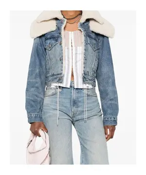 R13 Long Sleeve Denim Jacket With Wool Collar